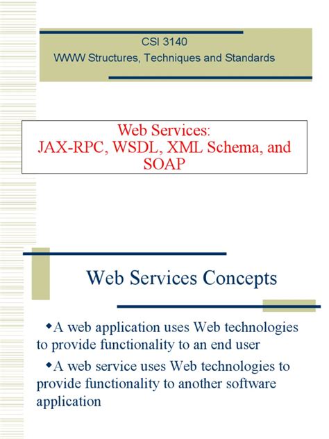 Web Services Jax Rpc Wsdl Xml Schema And Soap Csi 3140 Structures Techniques And