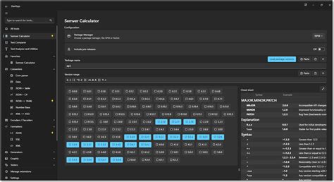 github jerone jvw devtoys semvercalculator a semver calculator for