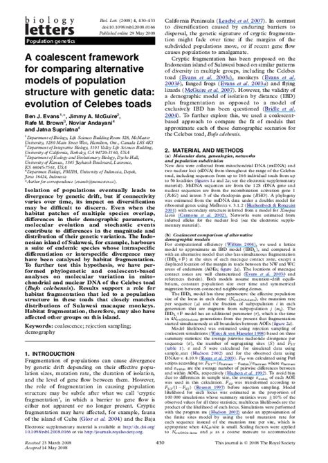 Pdf A Coalescent Framework For Comparing Alternative Models Of