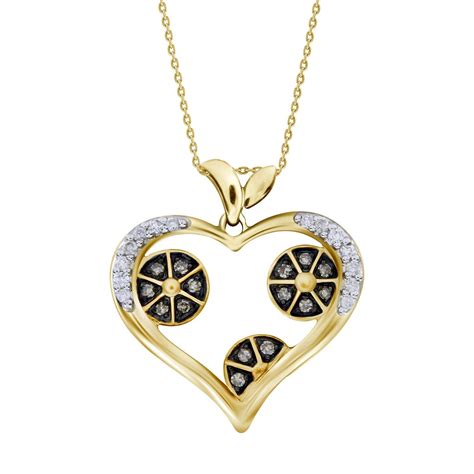Ladies Heart Pendant 14 Ct Whitechocolate Round Diamond 10k Yellow
