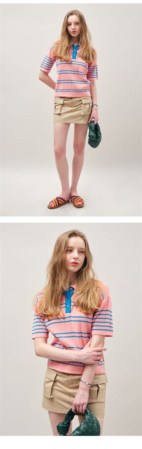 스트라이프 반소매 폴로 니트mayol