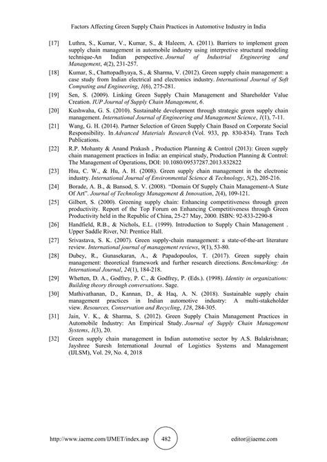 Factors Affecting Green Supply Chain Practices In Automotive Industry In India Pdf