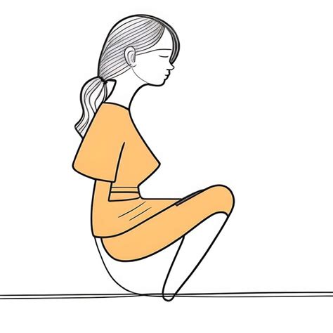 꼬기 연속 선 그리기 벡터 일러스트 레이 션에 앉아 소녀 프리미엄 사진
