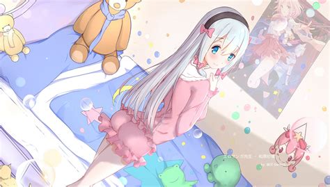 Hair Loli Blush Tagme Sagiri Eromanga Sensei Scarf Bed Teddy