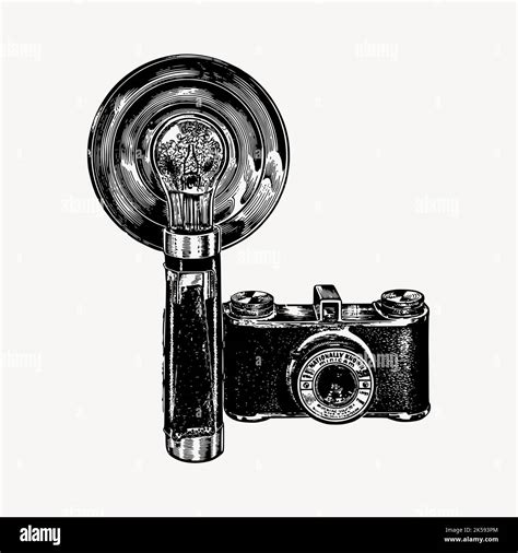 Old Flash Camera Drawing Vintage Object Illustration Vector Stock