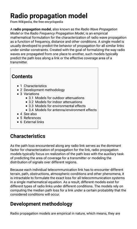 Radio Propagation Model A Single Model Is Usually Developed To Predict The Behavior Of