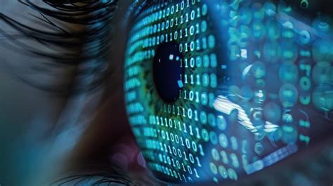 premium photo closeup of an eye with binary code and data