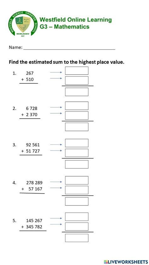 Estimating Sum And Difference Interactive Worksheet Live 51 Off