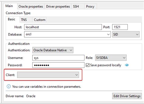 Can Not Set Client To Null For Oralce Connection Setting If I Has Instatlled Oracle Server On