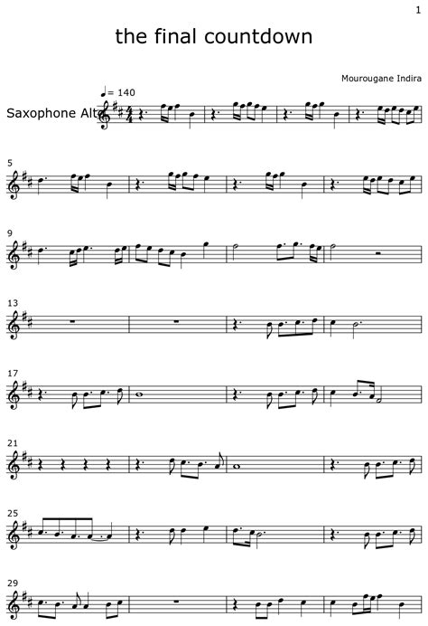 The Final Countdown Sheet Music For Alto Saxophone