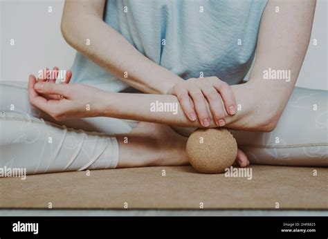 Forearm Muscles Myofascial Release With Large Cork Massage Ball On Cork