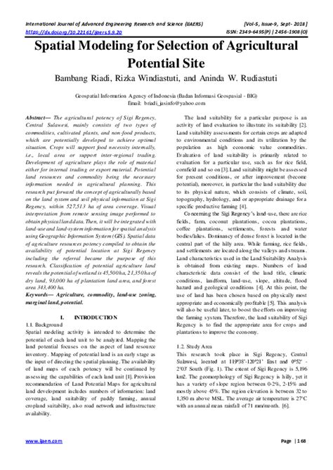 Pdf Spatial Modeling For Selection Of Agricultural Potential Site