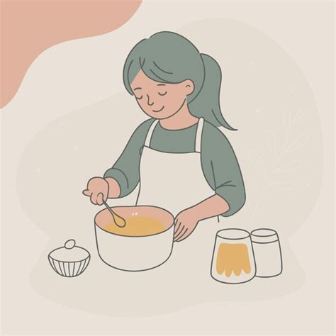 Un Dibujo De Una Chica Cocinando Con Una Cuchara Y Una Taza De Crema Vector Premium Generado