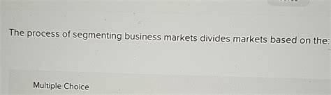 Solved The Process Of Segmenting Business Markets Divides