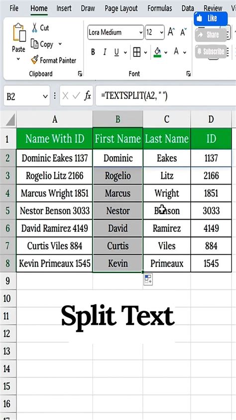 Textsplit In Excel Split Names And Ids In Seconds Names Excel Hacks