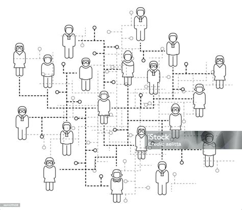 벡터 일러스트 레이 션 사람 아이콘을 포함 하는 추상 소셜 네트워크 계획의 서로에 연결 기업위계에 대한 스톡 벡터 아트 및 기타