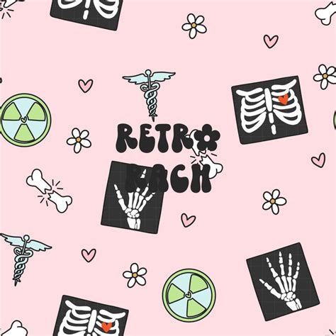 Radiology Icons Seamless Pattern Retro Xray Fabric Design For