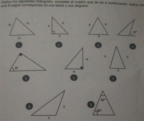 Solved Dados Los Siguientes Triángulos Complete El Cuadro Que Se Da A