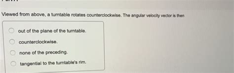 Solved Viewed From Above A Turntable Rotates