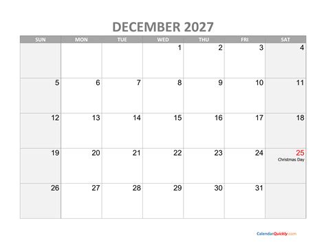 December Calendar 2027 With Holidays Calendar Quickly
