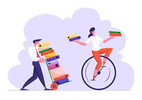 Premium Vector Business Man Pushing Trolley With Huge Heap Of Documentation