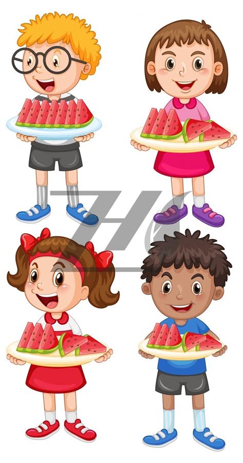 دانلود وکتور پسر و دختر با بشقاب هندوانه دانلود رایگان فایل لایه باز، Psd، وکتور، لوگو و موکاپ