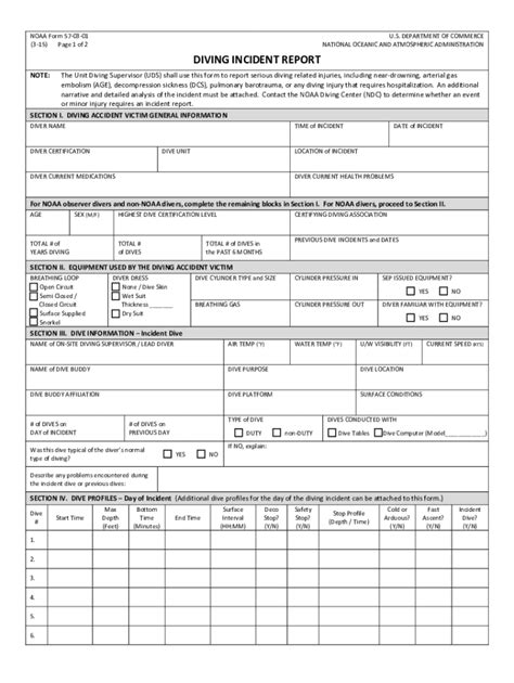 Nf 57 03 01 3 15 Diving Incident Report Noaa Form 57 03 01 Fill Out