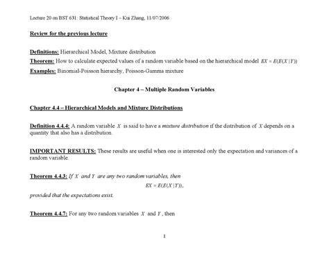 Notes On Multiple Random Variables Statistical Theory I Bst 631