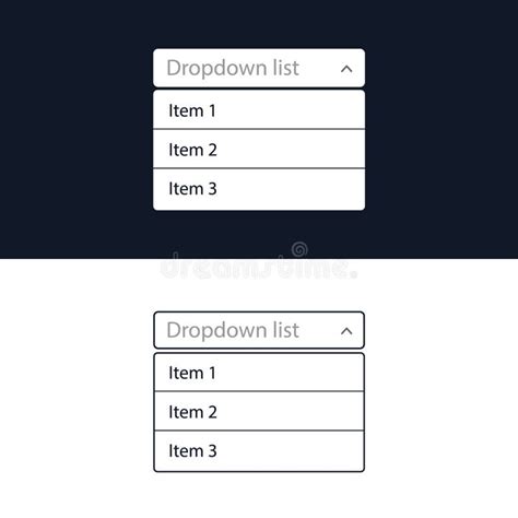 Drop Down List With Menu Items For The Website The View Is In The Expanded State Stock Vector