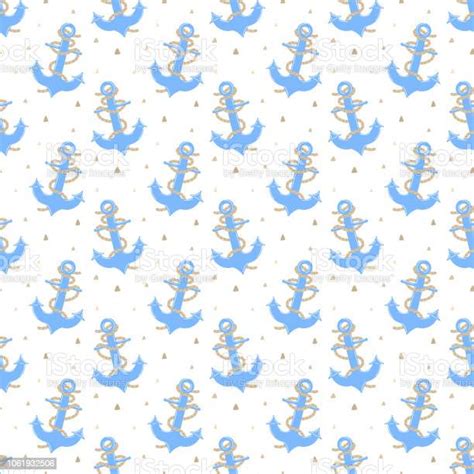 바다에서 손으로 그린 앵커의 완벽 한 패턴입니다 소년 선원에 대 한 해양 테마에 벡터 이미지 휴일 베이비 샤워 생일 섬유 래퍼 인사말 카드 그림 인쇄 배너 0명에 대한 스톡