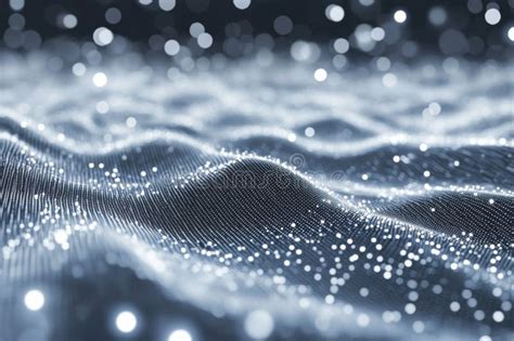 Abstract Futuristic Background With Glowing Blue Particles Forming Wavy Surface And Bokeh Effect