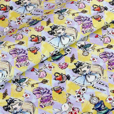 Alice Fabric Alice In Wonderland Fabric Cartoon Fabric Pure Cotton Fabric By The Half Yard Etsy