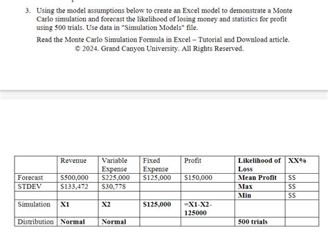 Using The Model Assumptions Below To Create An Excel Chegg Com