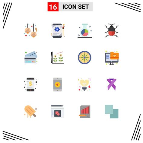 Group Of 16 Modern Flat Colors Set For Nature Bug Tablet Biology