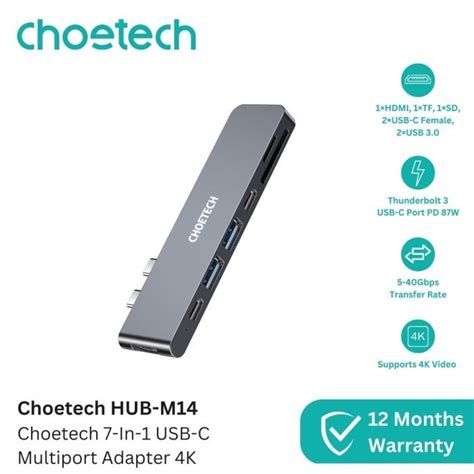 Jual Choetech Hub M14 7 In 1 Usb C Multi Port Thunderbolt 4k Hdmi Usb 3