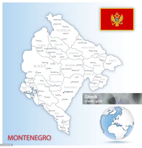 푸른 지구에 국가 플래그와 위치와 상세한 몬테네그로 행정지도 0명에 대한 스톡 벡터 아트 및 기타 이미지 0명 3차원 형태 개체 그룹 Istock