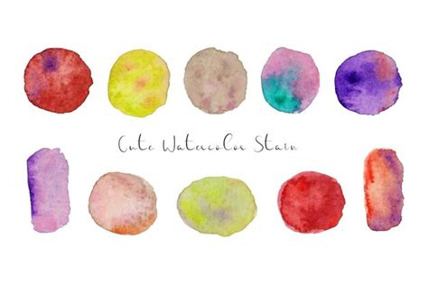 귀여운 다채로운 손으로 그린 수채화 얼룩 세트 프리미엄 벡터