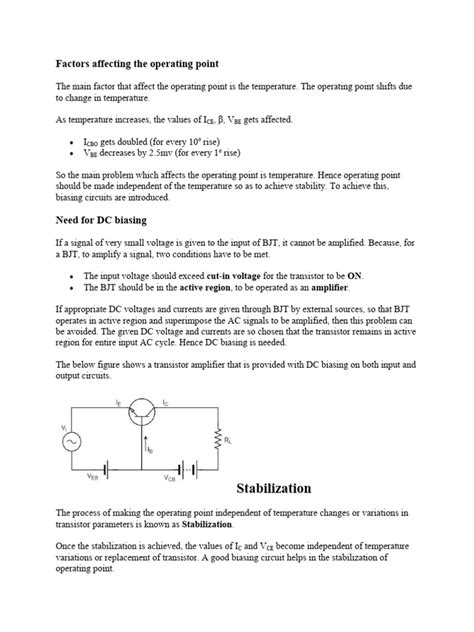 Factors Affecting The Operating Point Pdf Bipolar Junction Transistor Amplifier