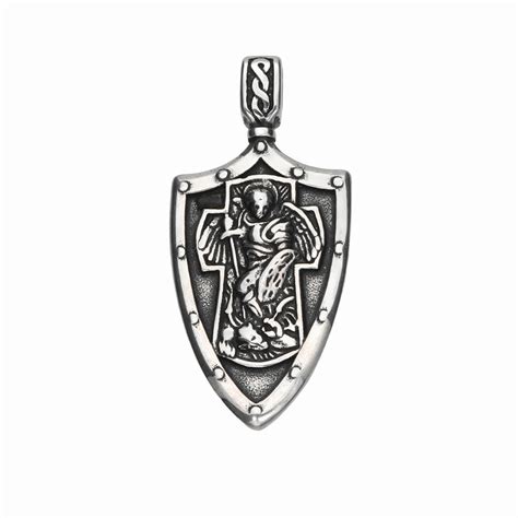Stainless Steel St Michael Shield Shape Pendant Glitters