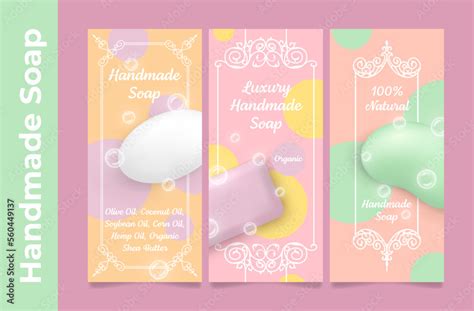 Organic Handmade Soap Luxury Curved Ornamental Pastel Poster Set