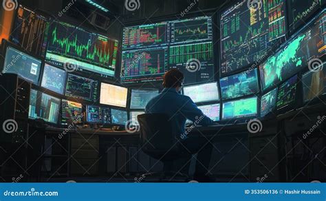 Cybersecurity Analyst Monitoring Network Security With Multiple Screens