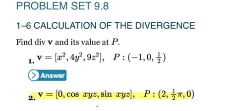 Solved 1 6 Calculation Of The Divergence Find Divv And Its