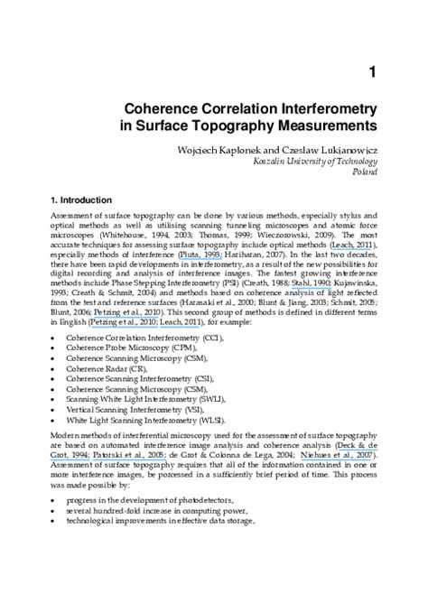 Pdf Coherence Correlation Interferometry In Surface Topography Measurements