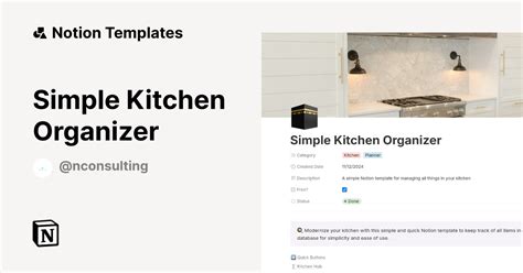 Simple Kitchen Organizer Template By Nconsulting Notion Marketplace