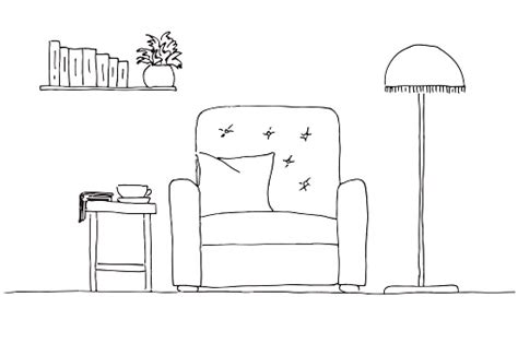 인테리어의 선형 밑그림입니다 룸 계획입니다 벡터 일러스트입니다 3차원 형태에 대한 스톡 벡터 아트 및 기타 이미지 3차원 형태 가구 가정 생활 Istock