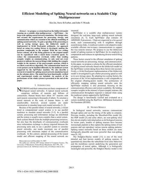Pdf Efficient Modelling Of Spiking Neural Networks On A Scalable Chip