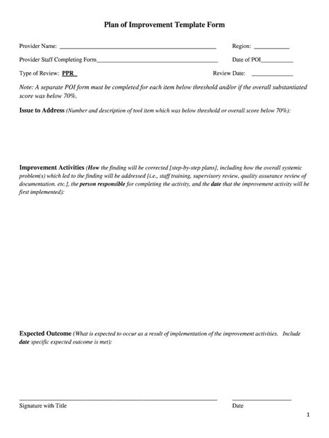 Fillable Online Dhs State Il Plan Of Improvement Template Form Dhs