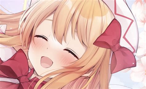 Safebooru 1girl Blue Sky Blush Bow Bowtie Cherry Blossoms Closed Eyes
