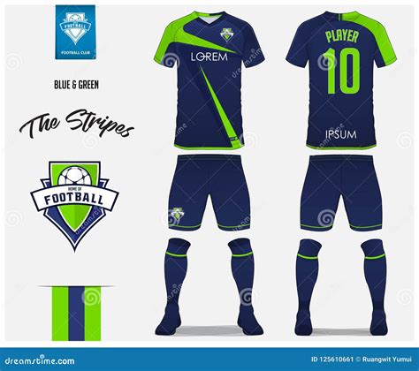 Футболка или шаблон набора футбола для клуба футбола Голубая и зеленая рубашка футбола нашивки с