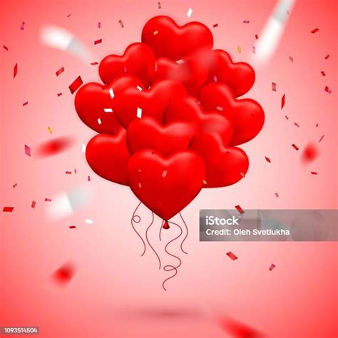 나비 리본 색종이와 심 혼의 형태로 해피 발렌타인 배경 빨간 풍선 벡터 일러스트 레이 션 0명에 대한 스톡 벡터 아트 및 기타 이미지 Istock